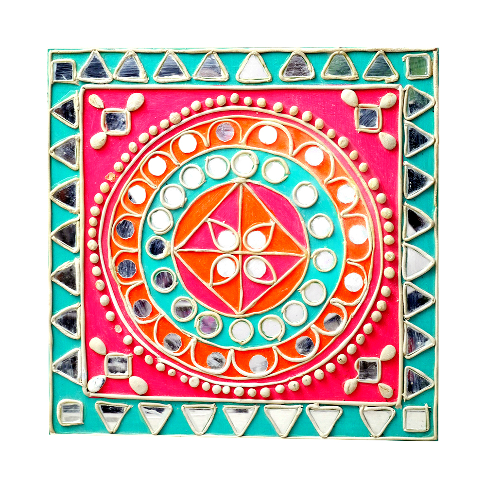 Exclusive Square Table Coaster hand-painted with Lippan Art by Penkraft